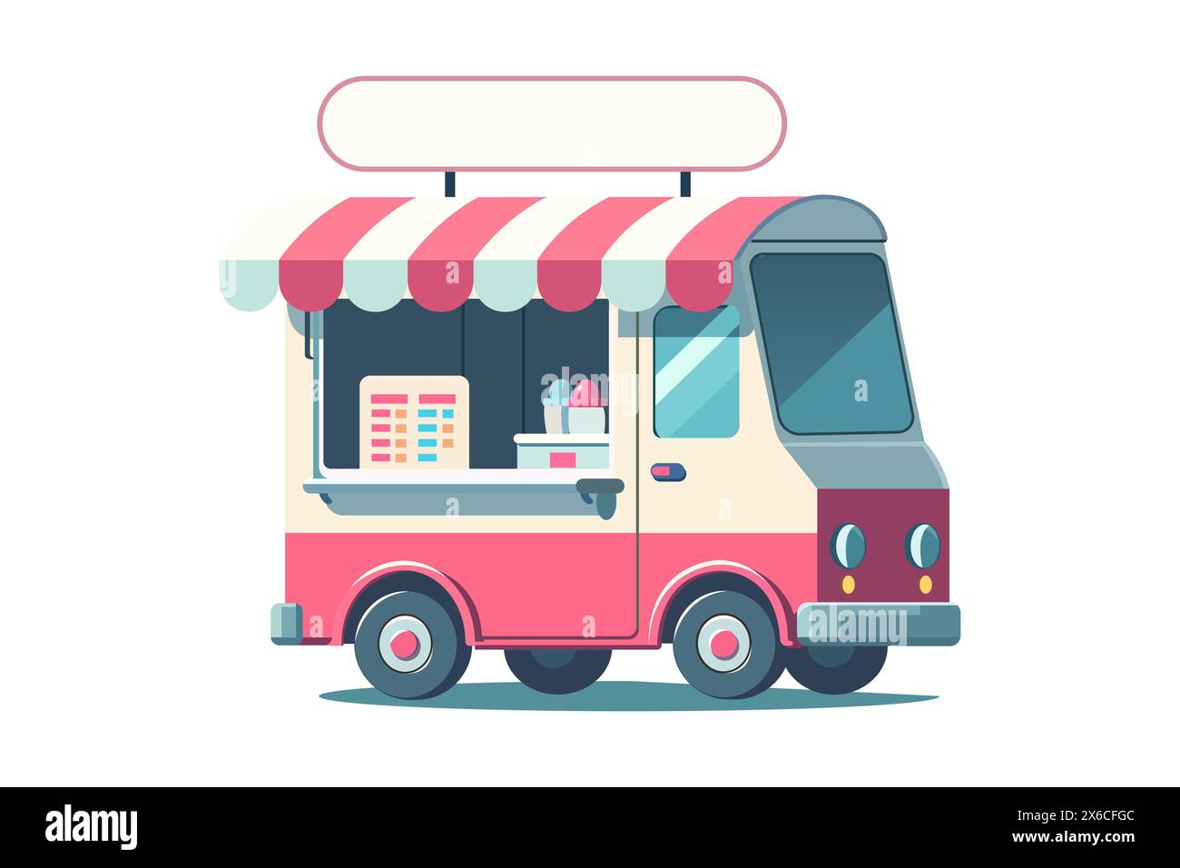 Street food truck template. Vector line trade van illustration. Mobile ...