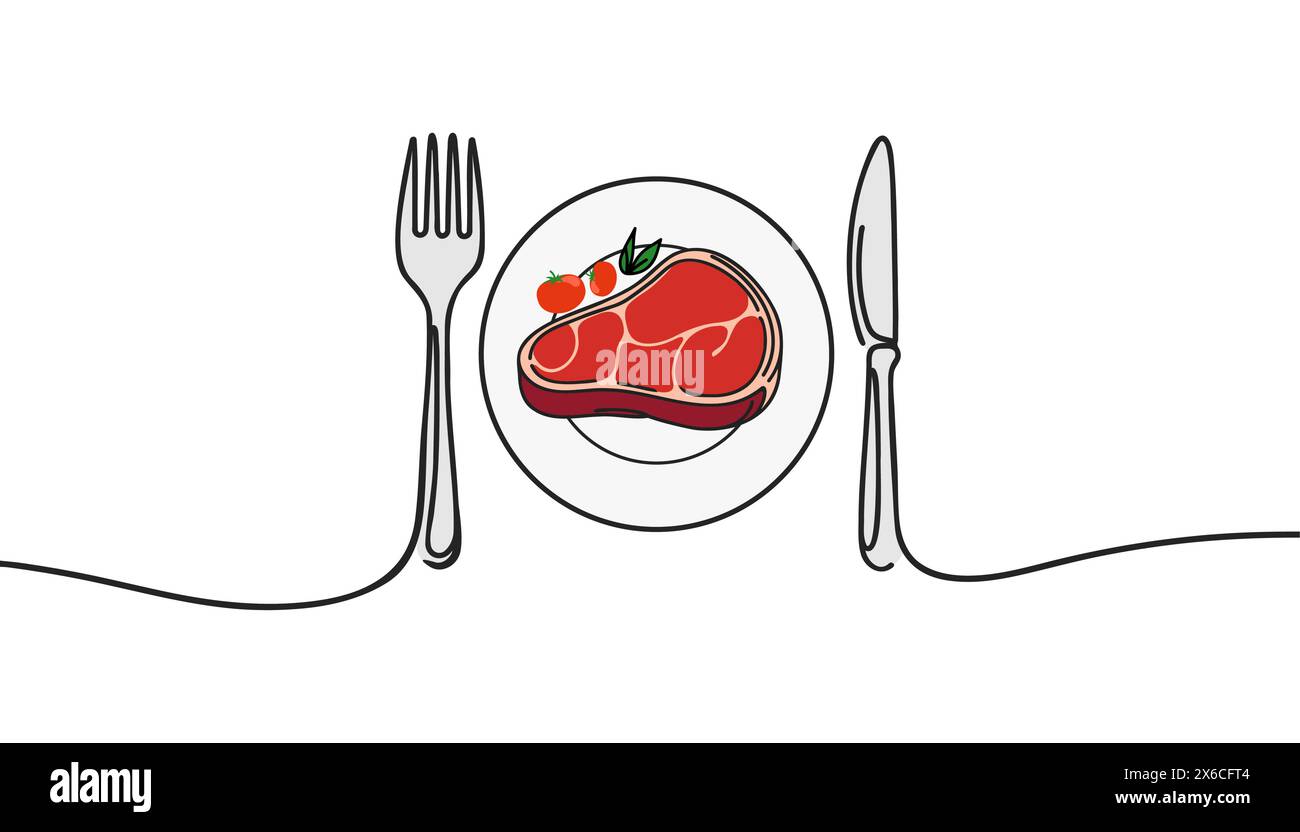Fried Steak On Plate Menu Cafe Or Restaurant Vector Illustration Stock Vector Image And Art Alamy