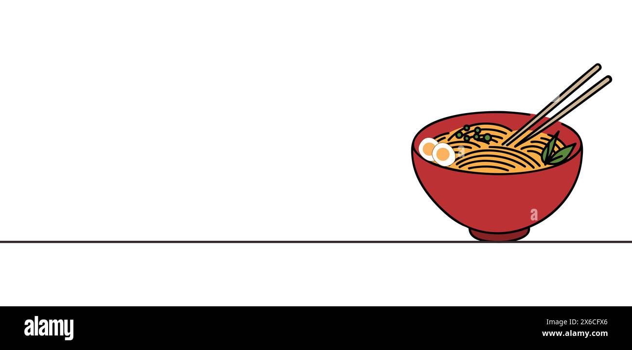 One continuous line drawing of fresh delicious Japanese ramen ...
