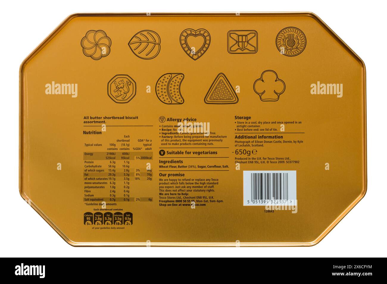 details on back of tin of all butter shortbread biscuit assortment ...