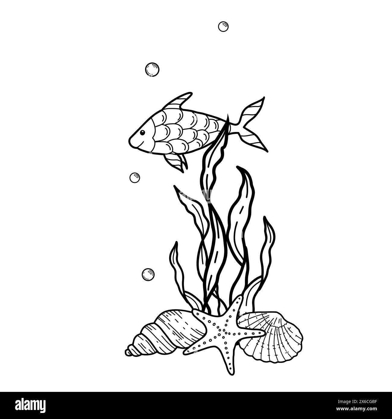 Underwater Marine composition of cute fish, Seaweeds and Starfish ...