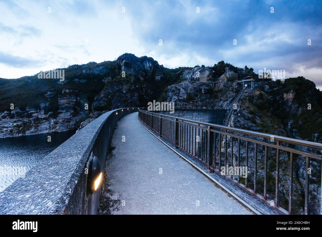 View of the Gordon Dam on a cool summer's day. It is a unique double ...
