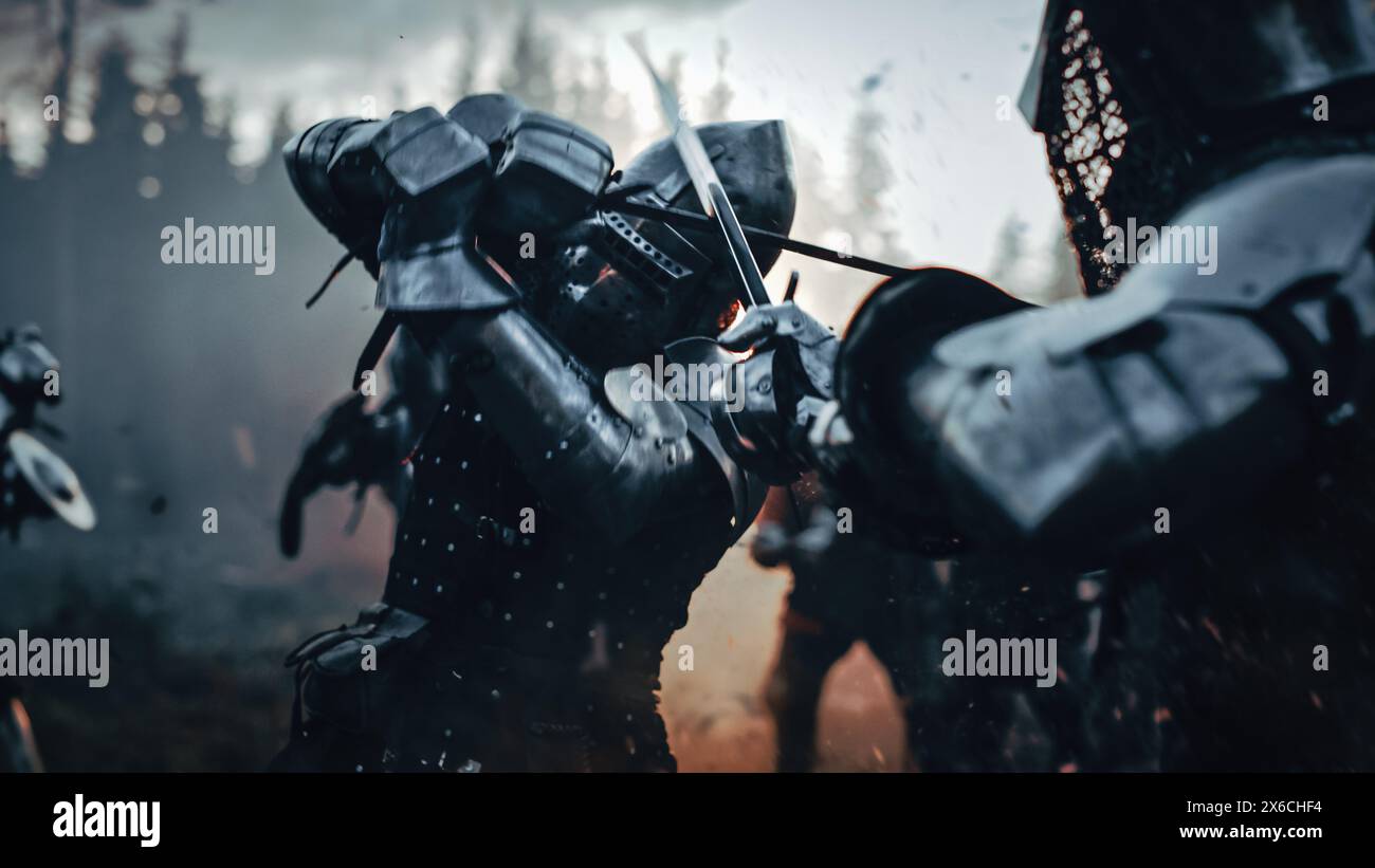 Medieval Knight Walking on Battlefield amidst Dead Enemies. Last ...