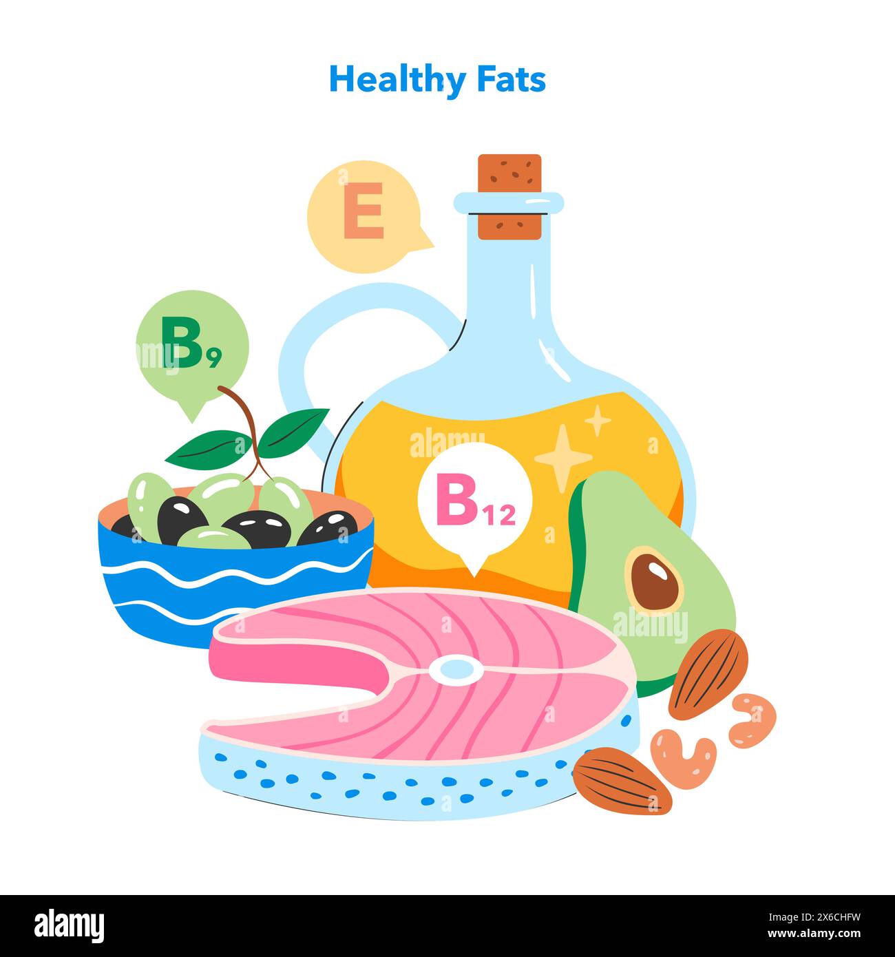 Healthy Snacking concept. Illustration of nutritious foods rich in ...