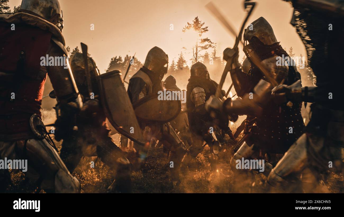 Epic Battlefield: Armies of Medieval Knights Fighting with Swords. Brutal Action Battle of ...