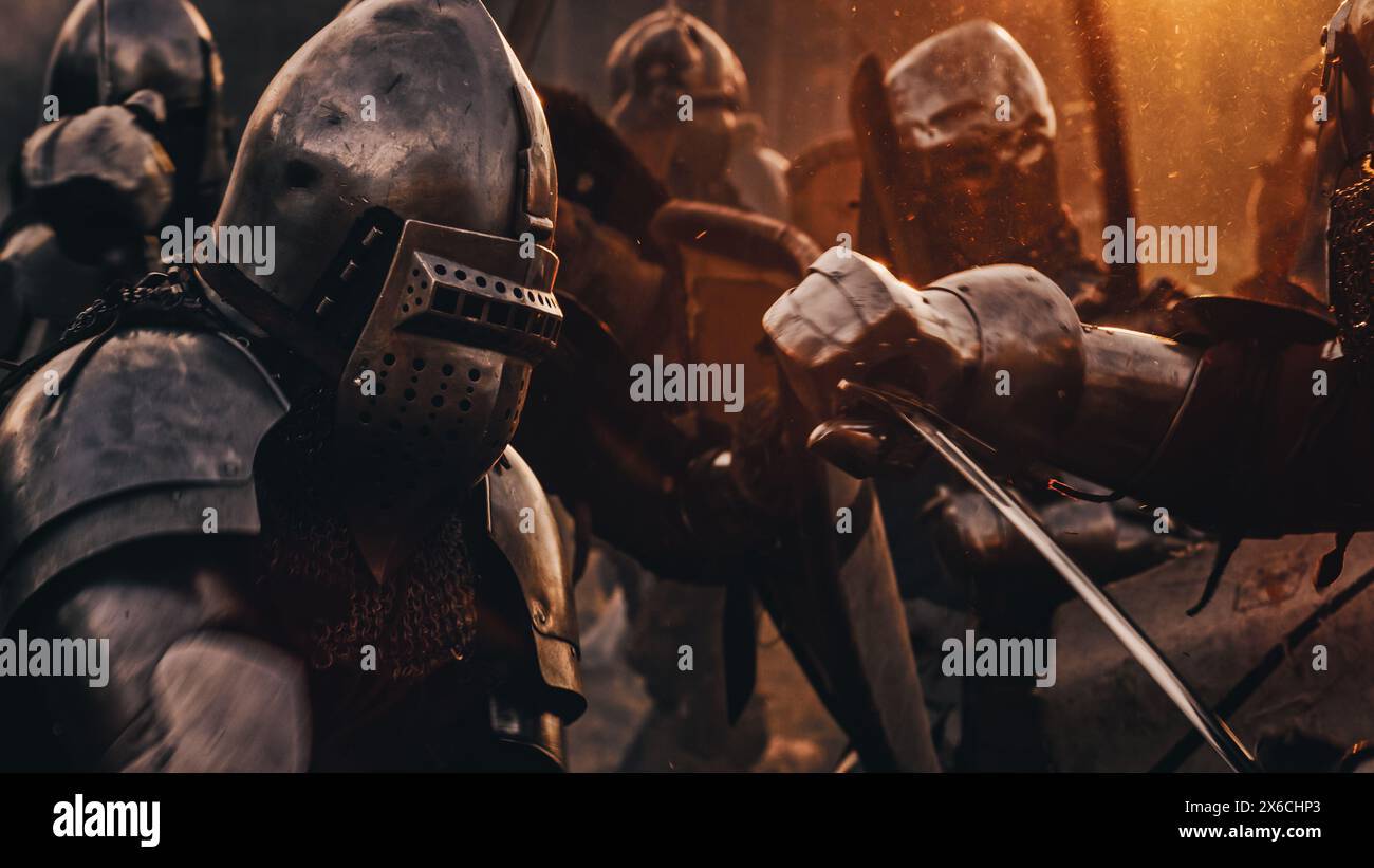 Epic Battlefield: Armies of Medieval Knights Fighting with Swords. Battle of Armed Warrior ...