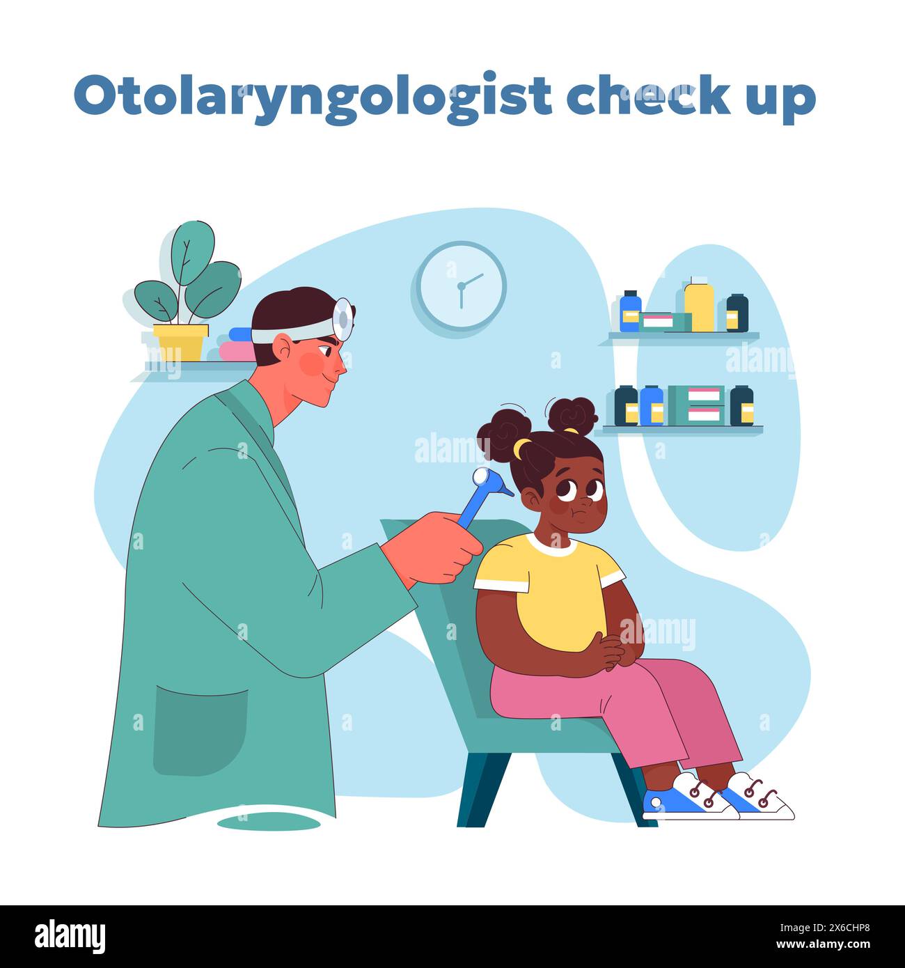 Ear, nose, and throat exam. Focused otolaryngologist uses otoscope to ...