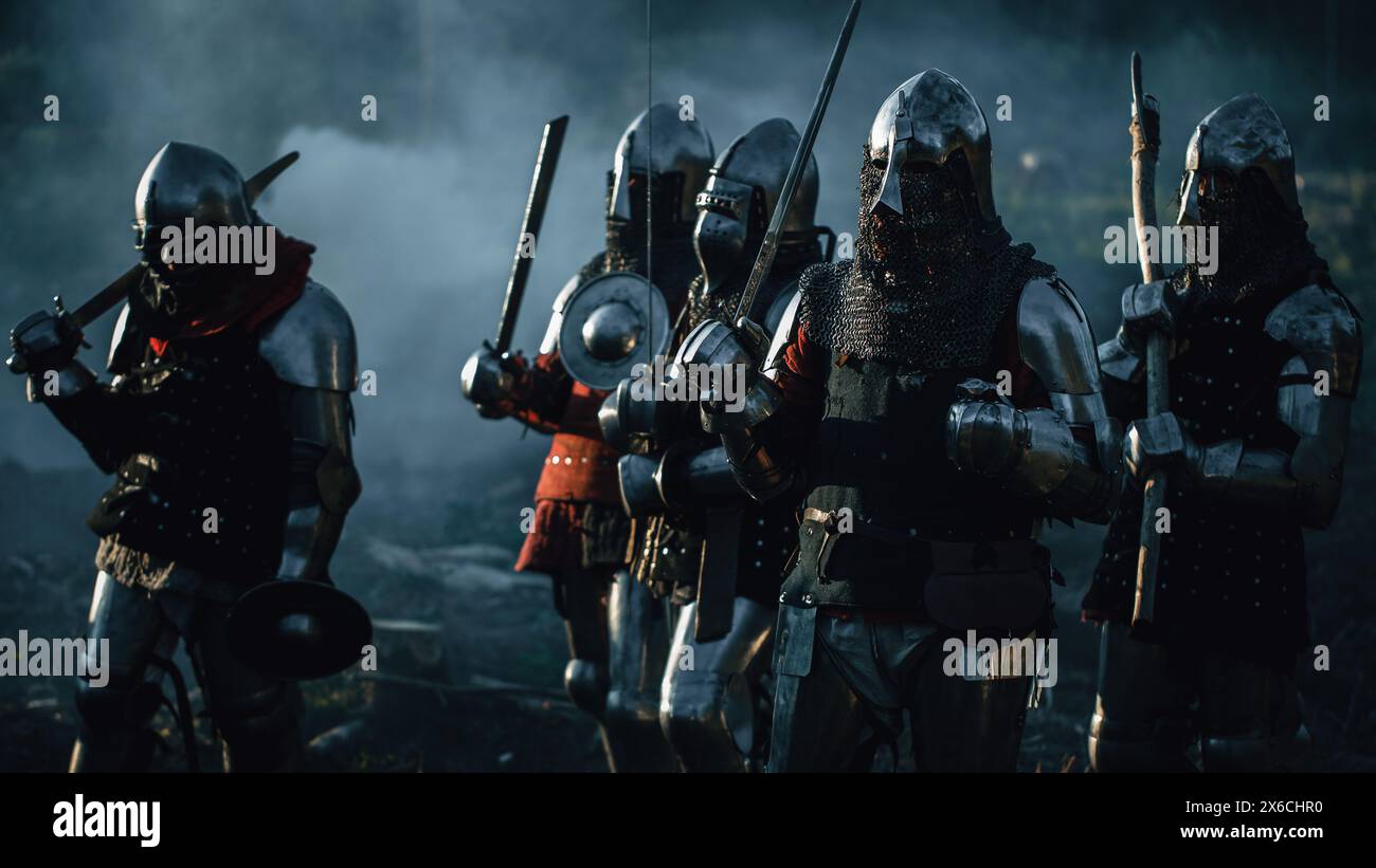Epic Invading Army of Medieval Soldiers Marching Through Forest ...