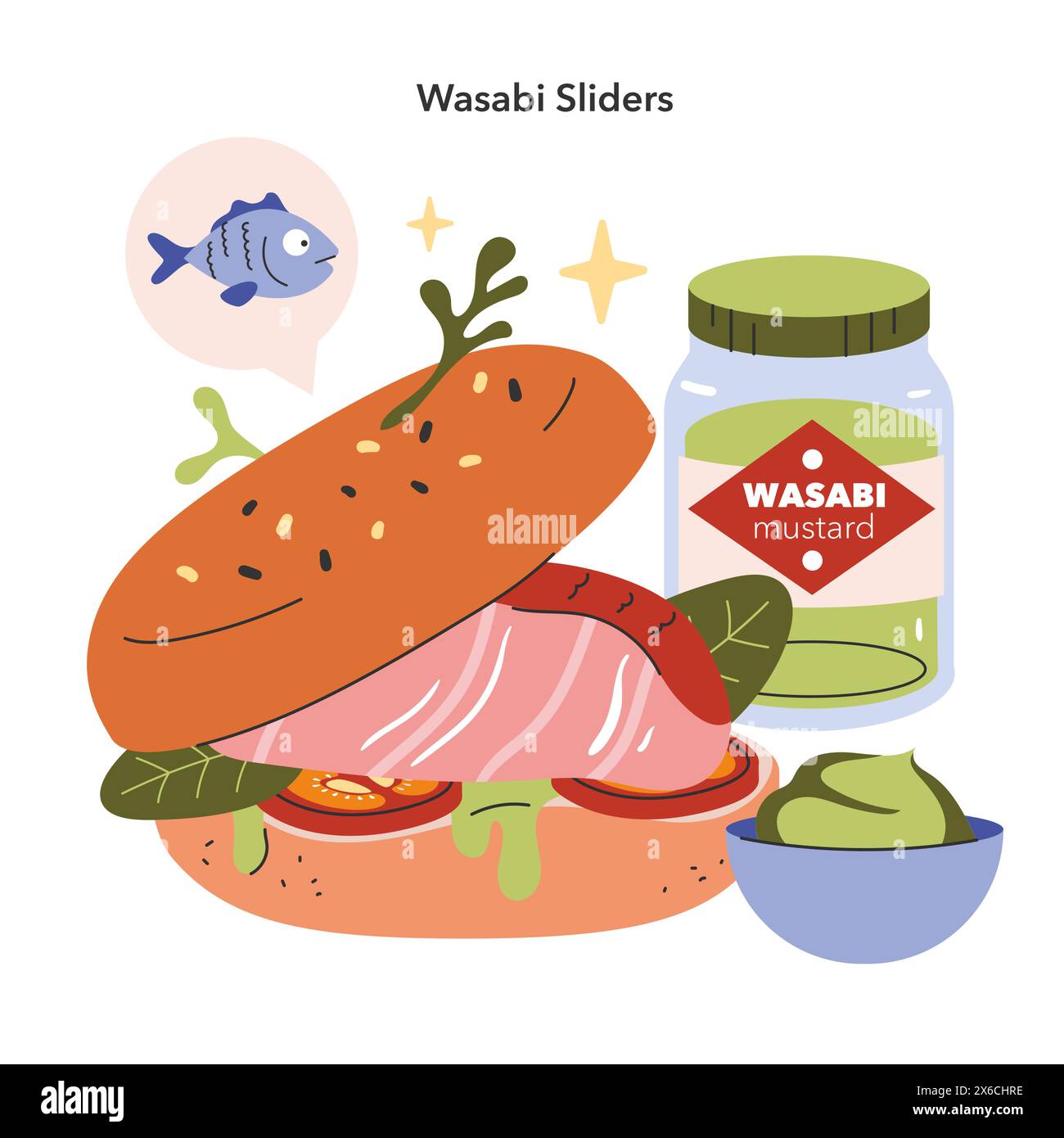 Wasabi Sliders concept. Fusion cuisine featuring a fish slider with ...