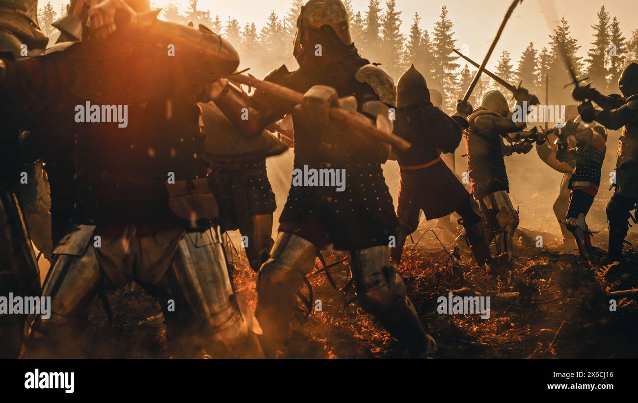 Epic Battlefield: Armies of Medieval Knights Fighting with Swords. Dark Ages Warfare. Action ...