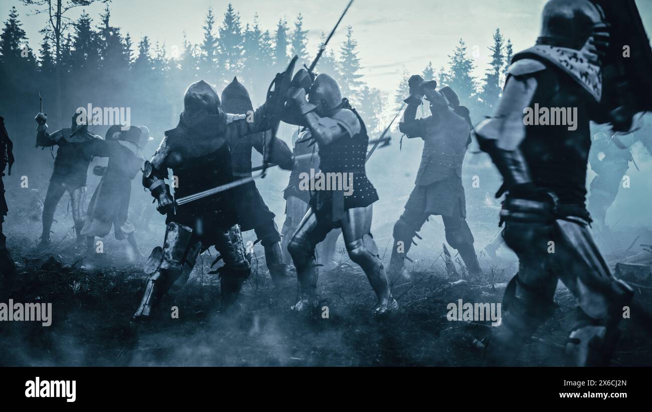 Epic Battlefield: Armies of Medieval Knights Fighting with Swords. Dark Ages Warfare. Action ...