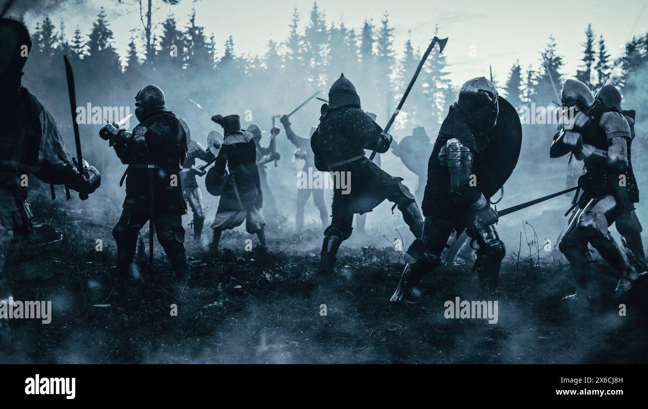 Epic Battlefield: Armies of Medieval Knights Fighting with Swords. Dark Ages Warfare. Action ...
