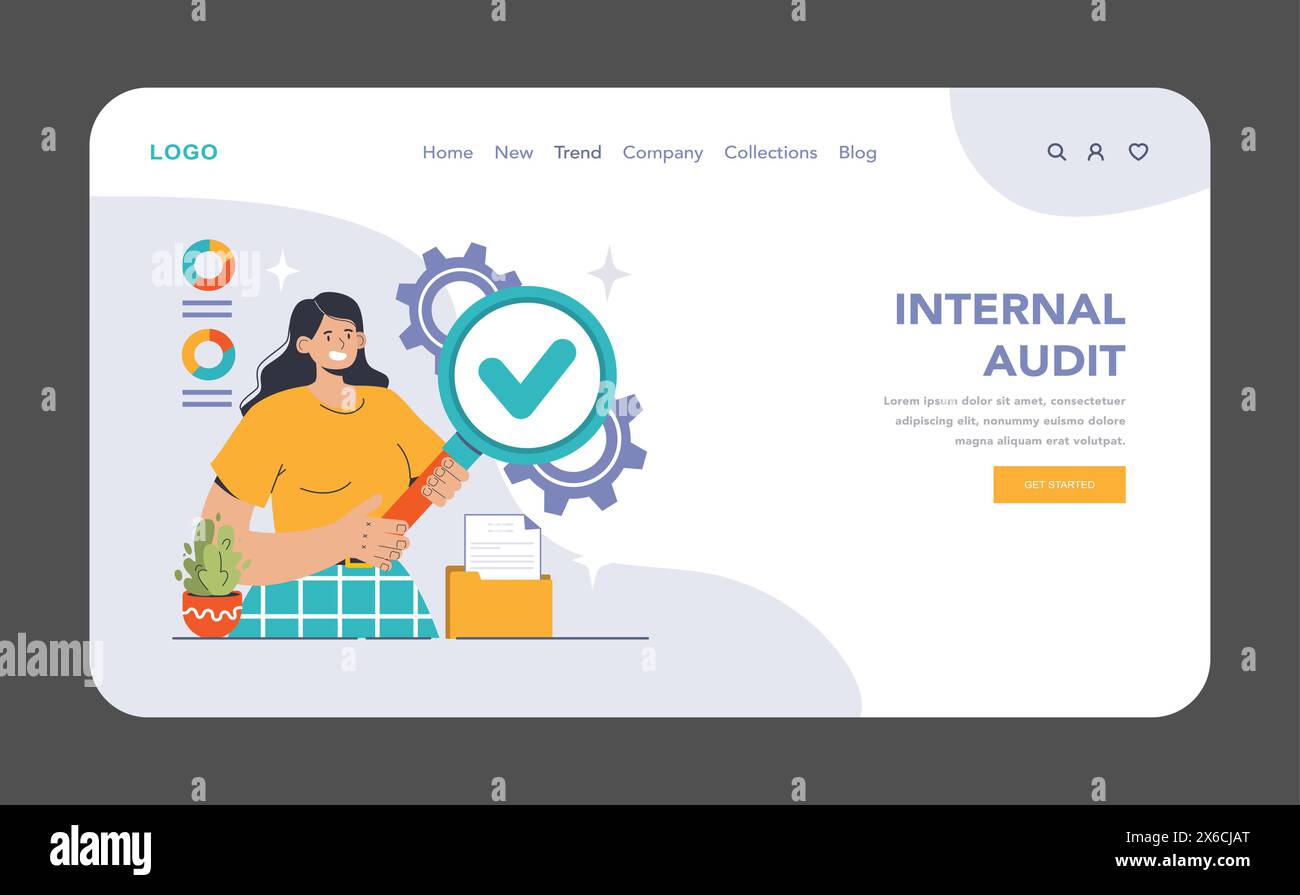 Internal Audit concept. Confident auditor with magnifying glass ...