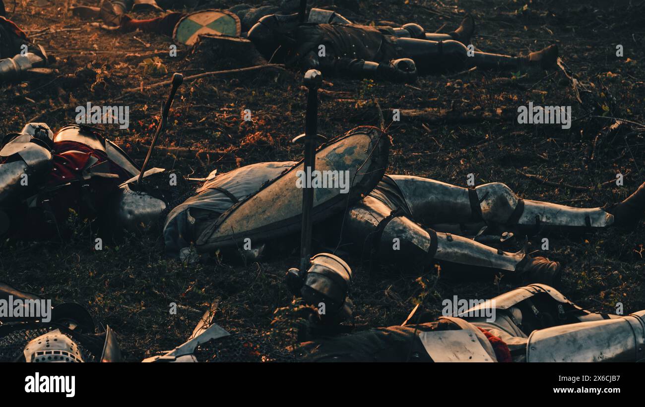 After Epic Battle Bodies of Dead and Killed Medieval Knights Lying on ...