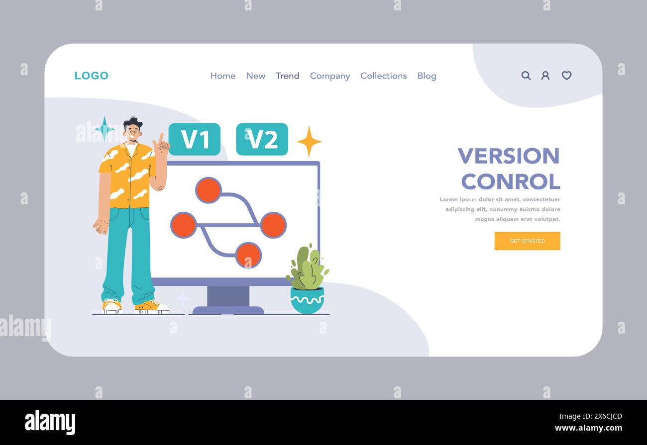 Version Control web or landing. Trendy developer showcasing progression ...