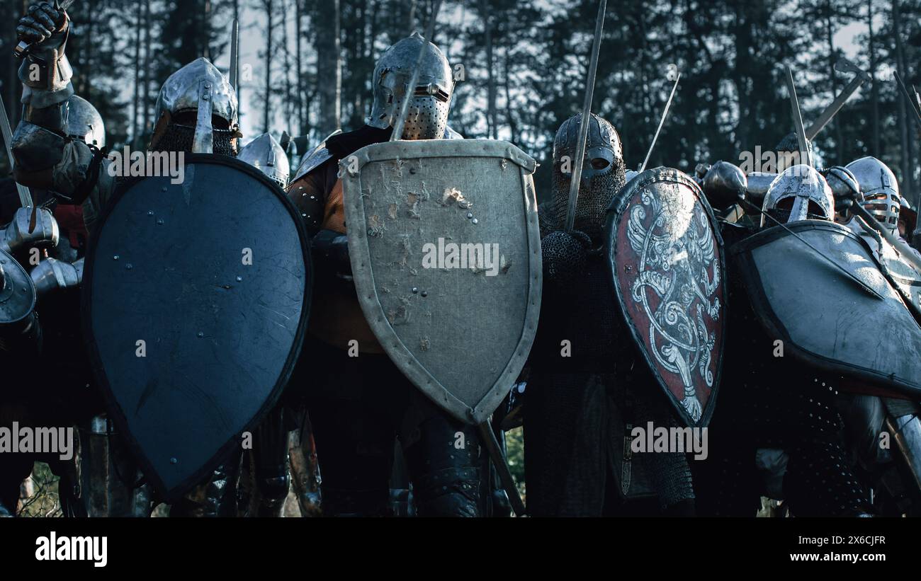 Epic Invading Army of Medieval Knights on Battlefield, Plate Body ...