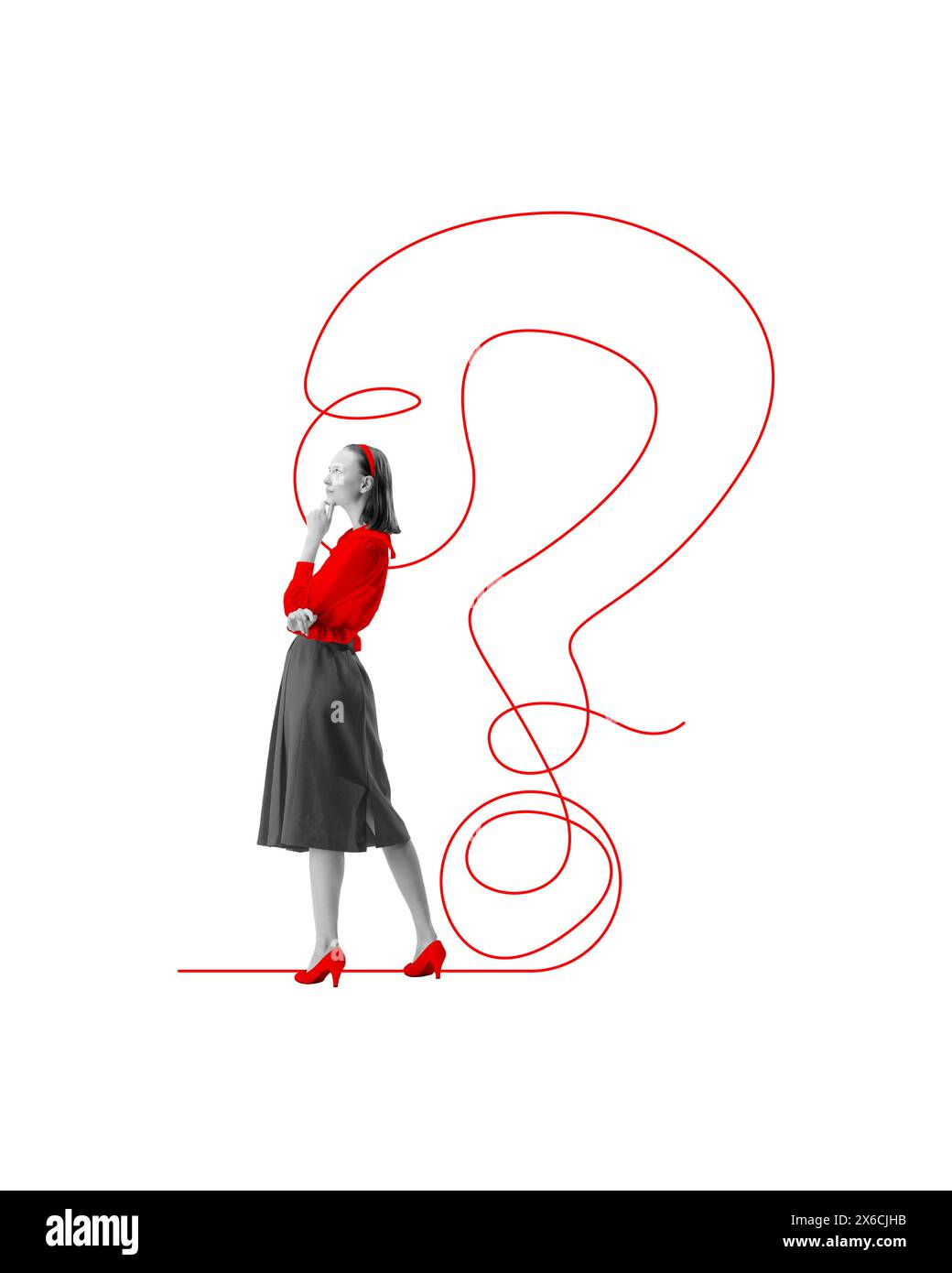 Woman with question mark. Strategic thinking, decision-making, problem ...