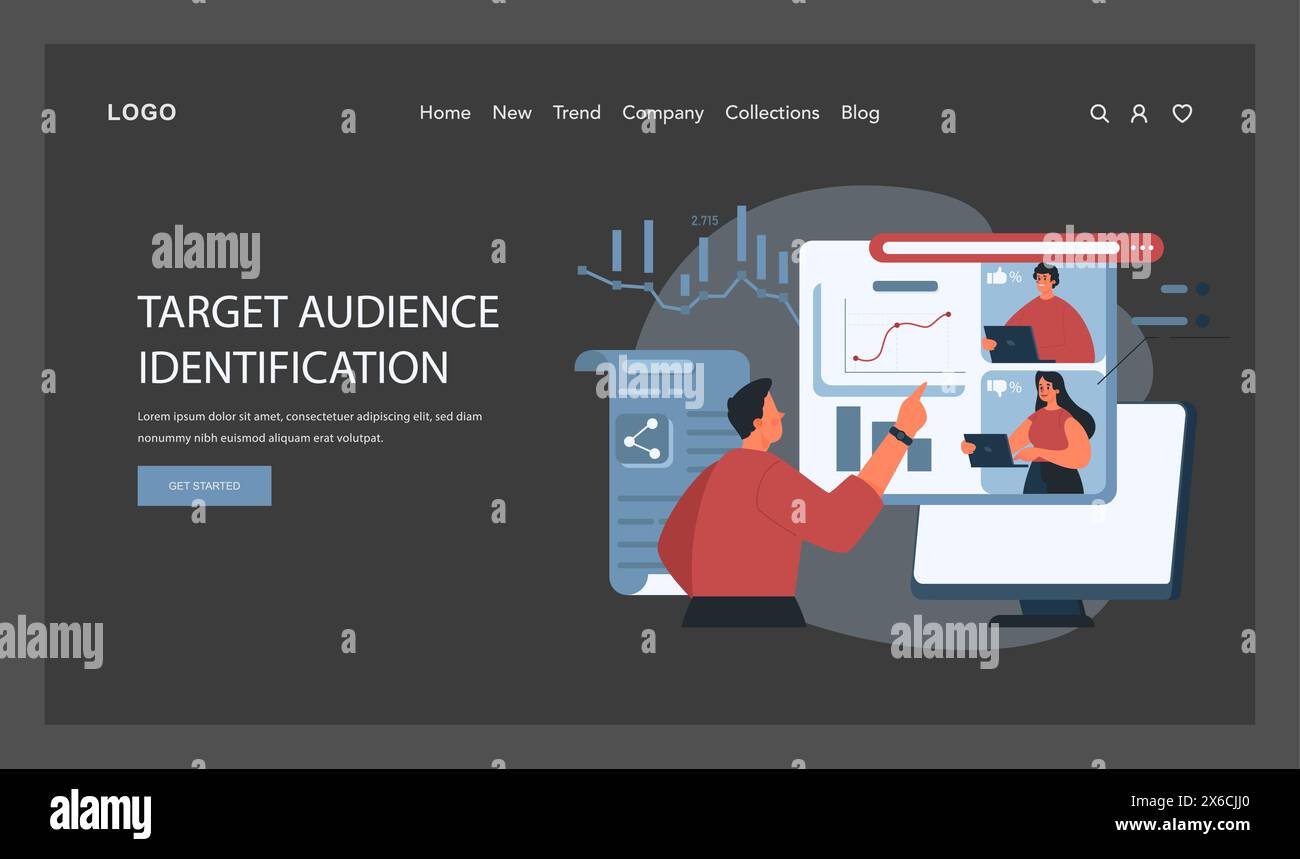 Target Audience Identification concept. Marketers collaborate on digital analysis to define the ...