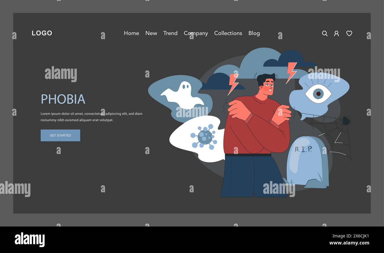 Phobia web banner or landing page dark or night mode. Human's ...