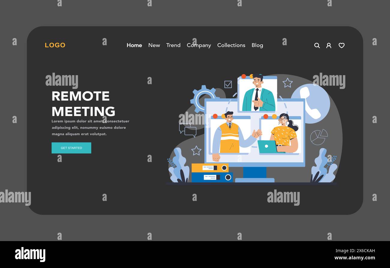 Remote meeting night or dark mode web or landing page. Digital ...