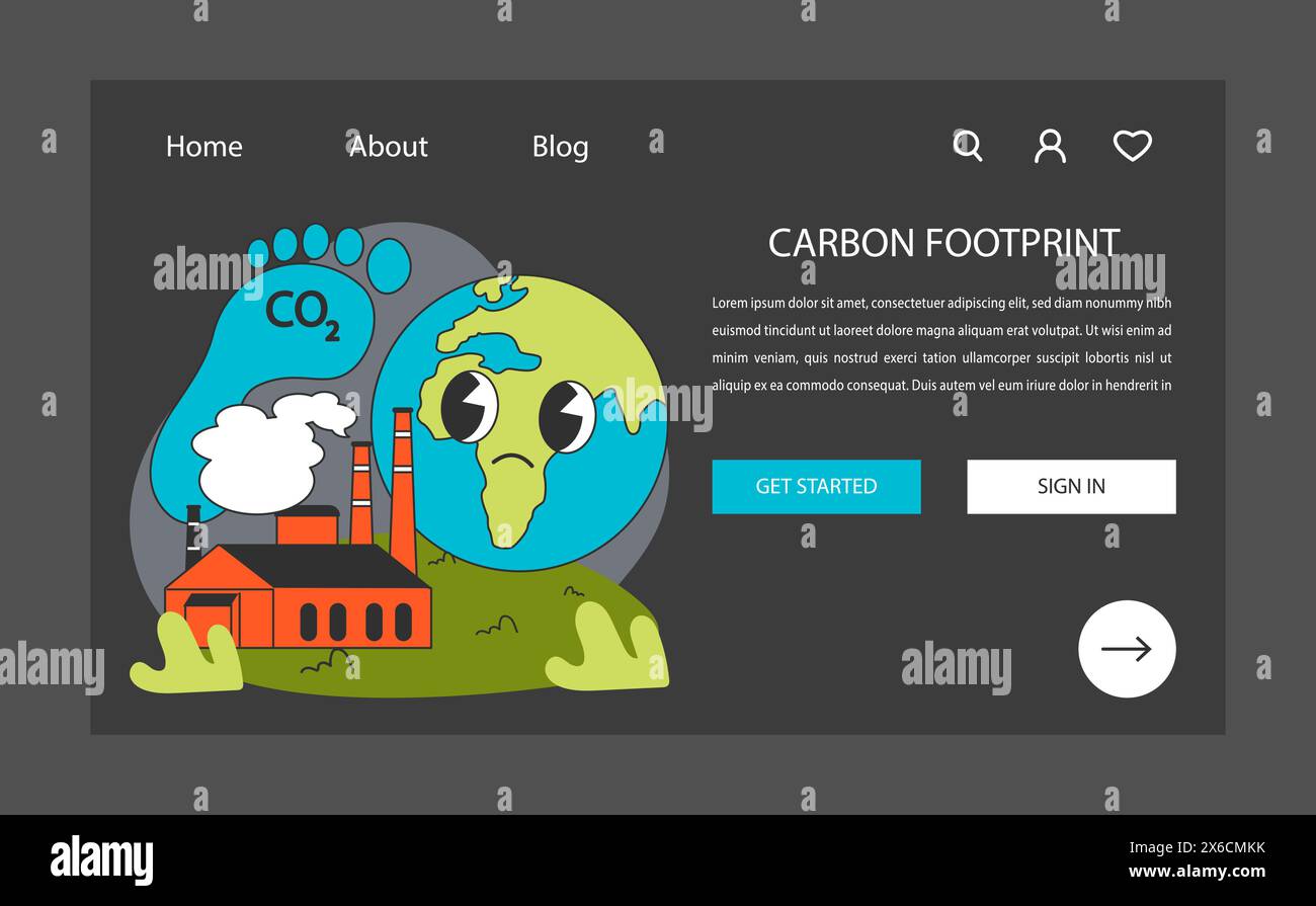 Carbon footprint night or dark mode web banner or landing page. Sad ...