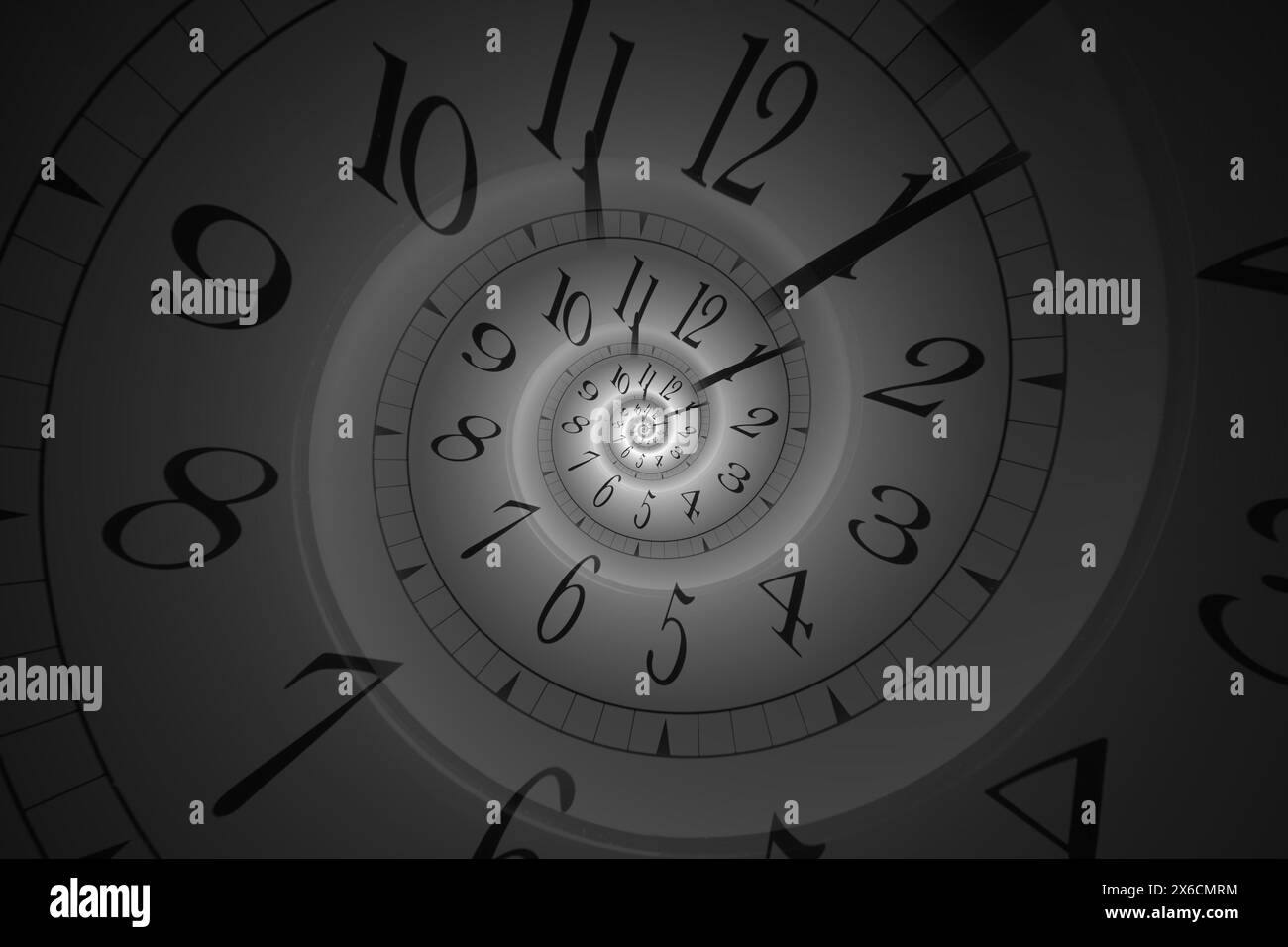 Infinity and other time related concepts. White clock face twisted in ...