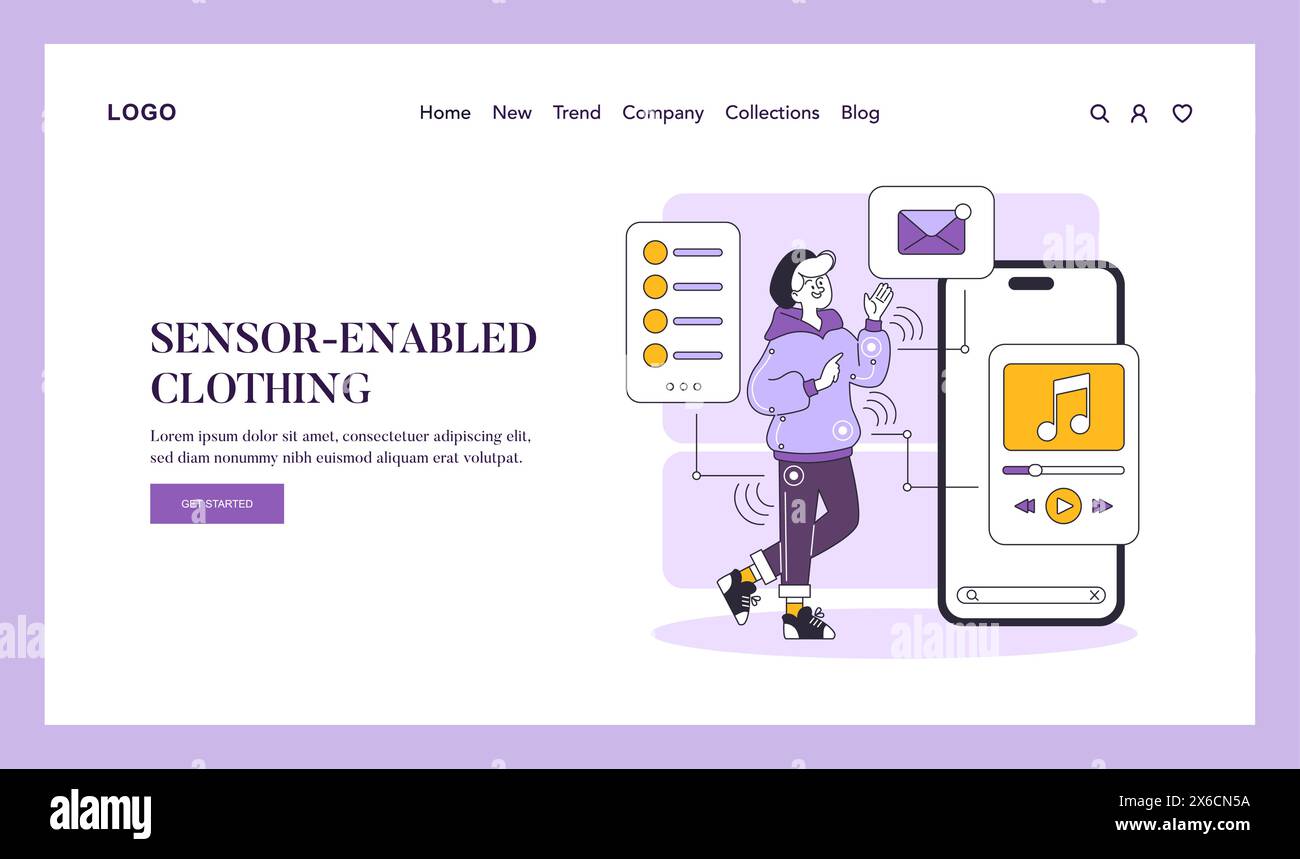 Fashion tech concept. Innovative sensor-enabled clothing connected to ...