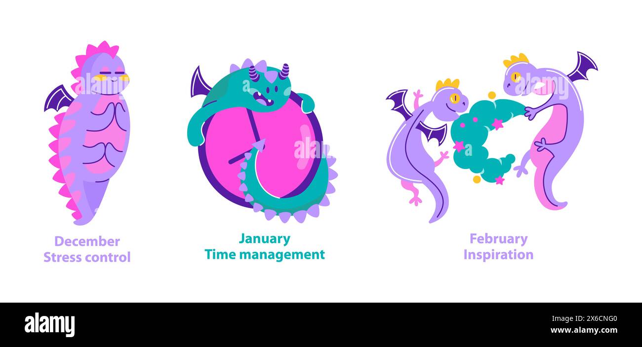 Dragon Helpers trio. Colorful dragons symbolize the start of the year ...