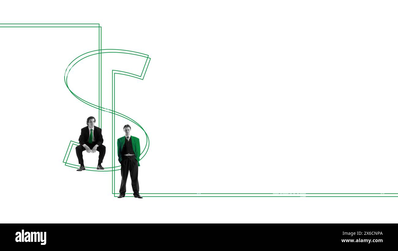 Two businessman with dollar sign behind. Financial partnership ...