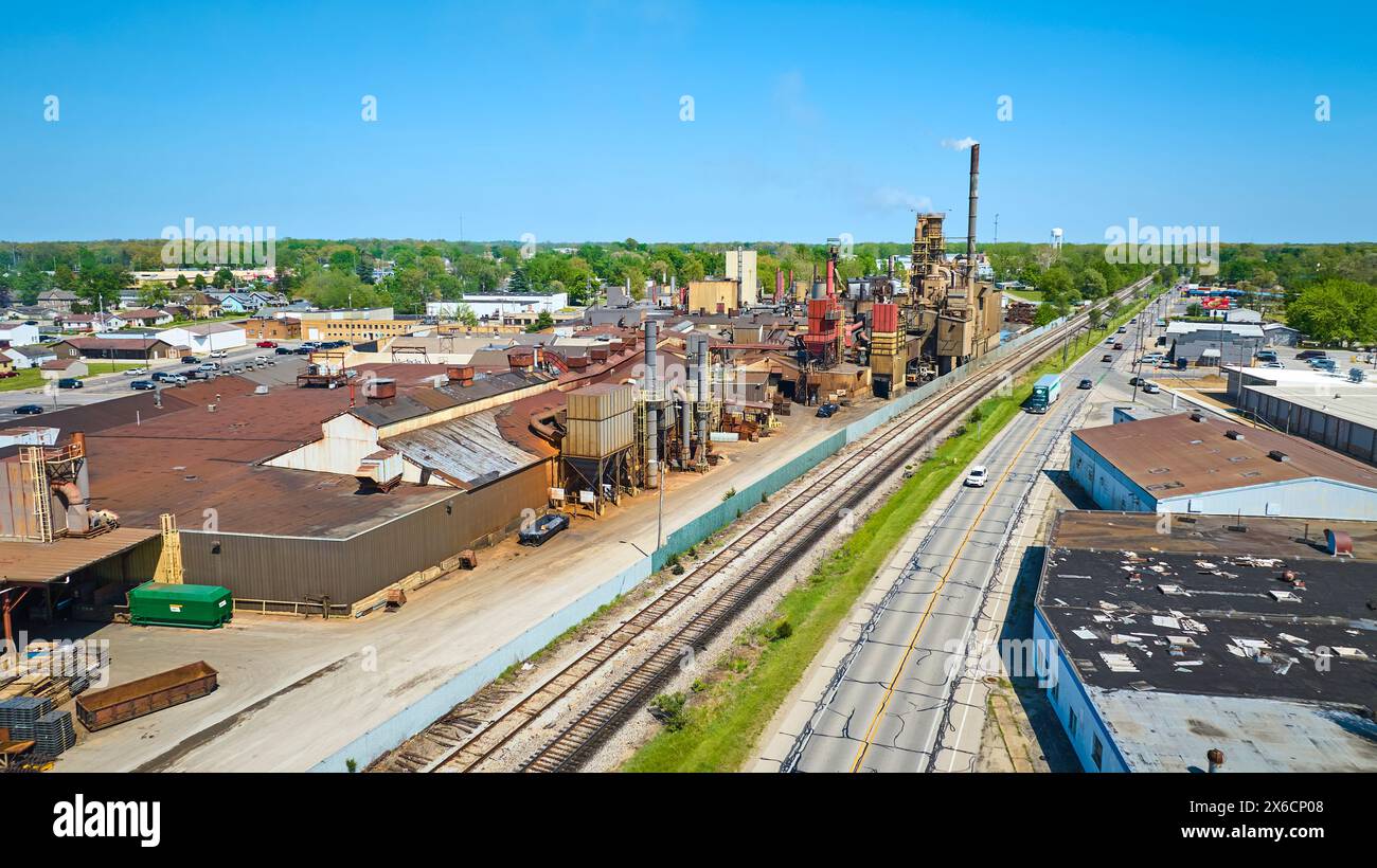 Aerial View of Industrial Plant, Railroad, and Road in Warsaw, Indiana ...