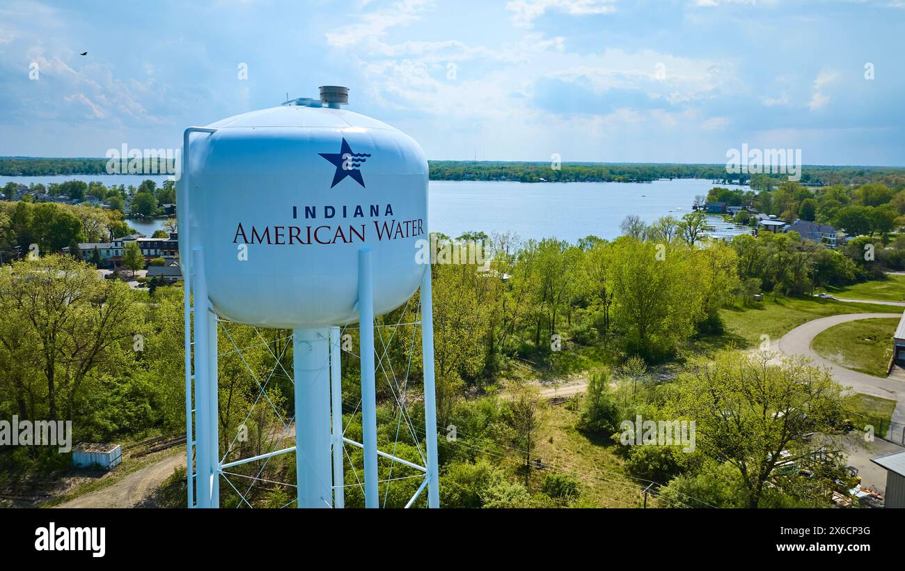 Aerial View of Water Tower in Lush Indiana Landscape Stock Photo - Alamy