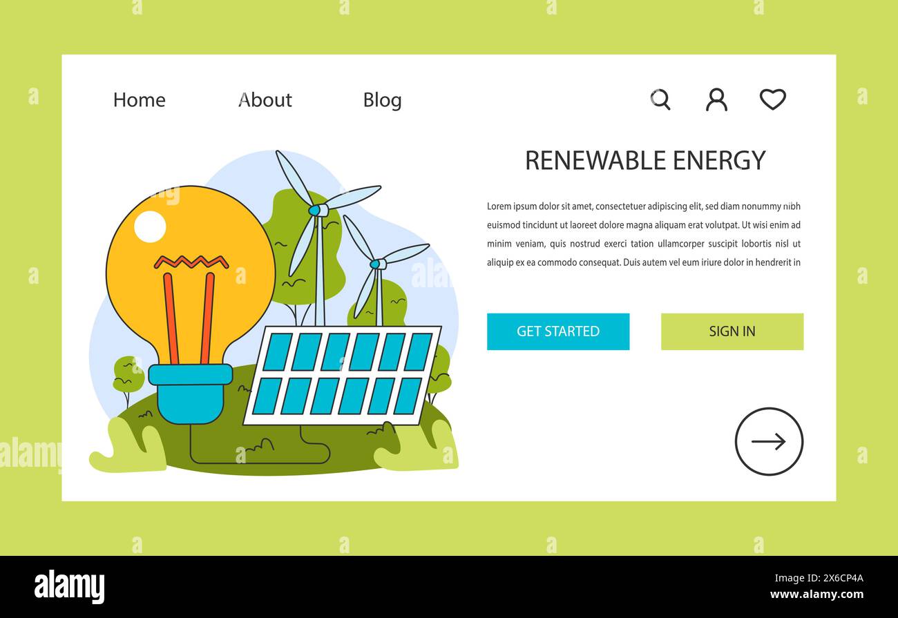 Renewable energy web banner or landing page. Solar panel clean energy ...