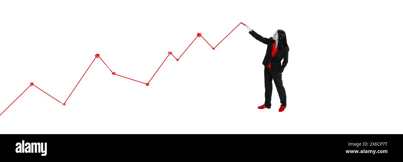 Woman drawing graph going upwards. Charting progress and growth ...