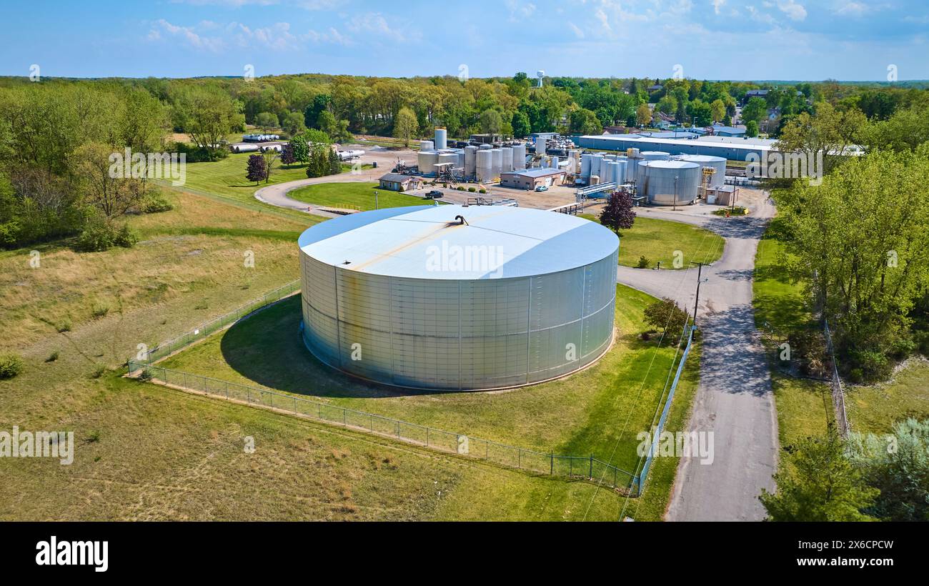 Aerial View of Industrial Storage Tank and Facilities, Suburban ...