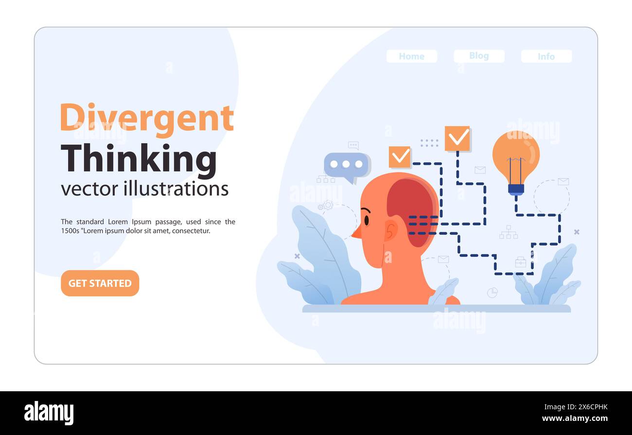 Divergent thinking concept. Profile of a person showcasing ...