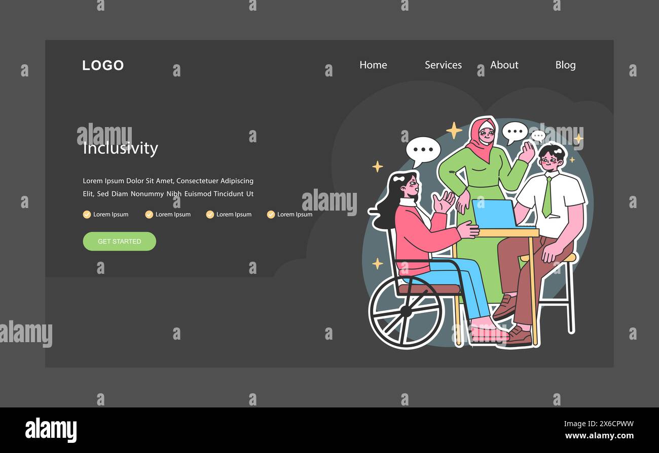 Empowerment dark or night mode web, landing. Diverse group ...