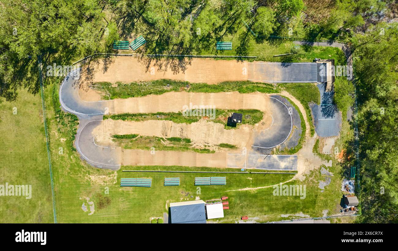 Aerial View of BMX Track with Path, Benches, and Playground Stock Photo ...