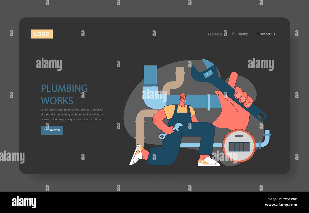 Plumbing Works concept. A skilled plumber with tools at the ready for ...