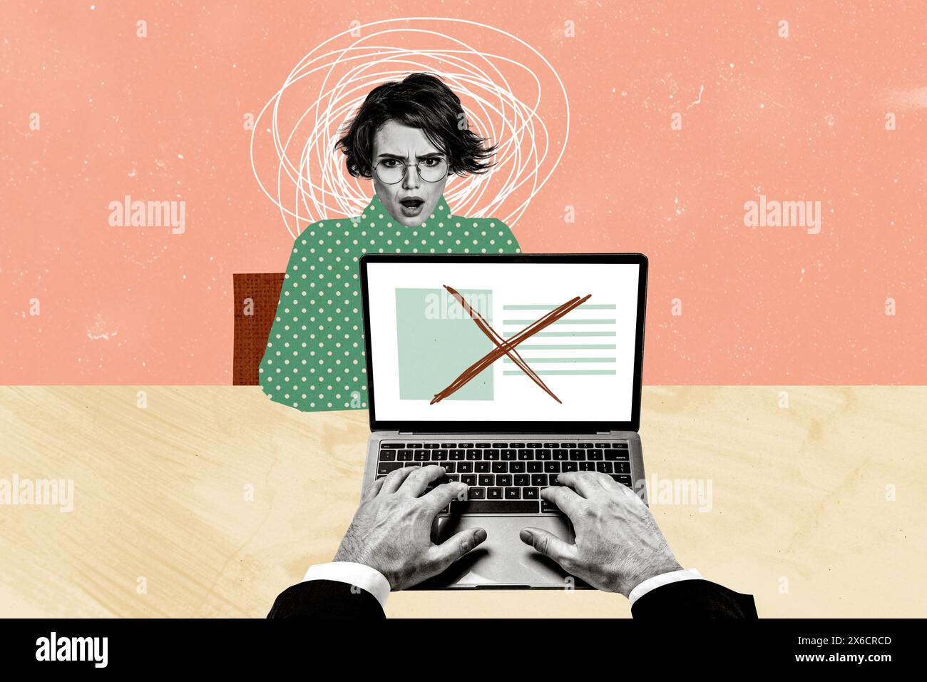 Composite photo collage of astonished inappropriate girl candidate ...