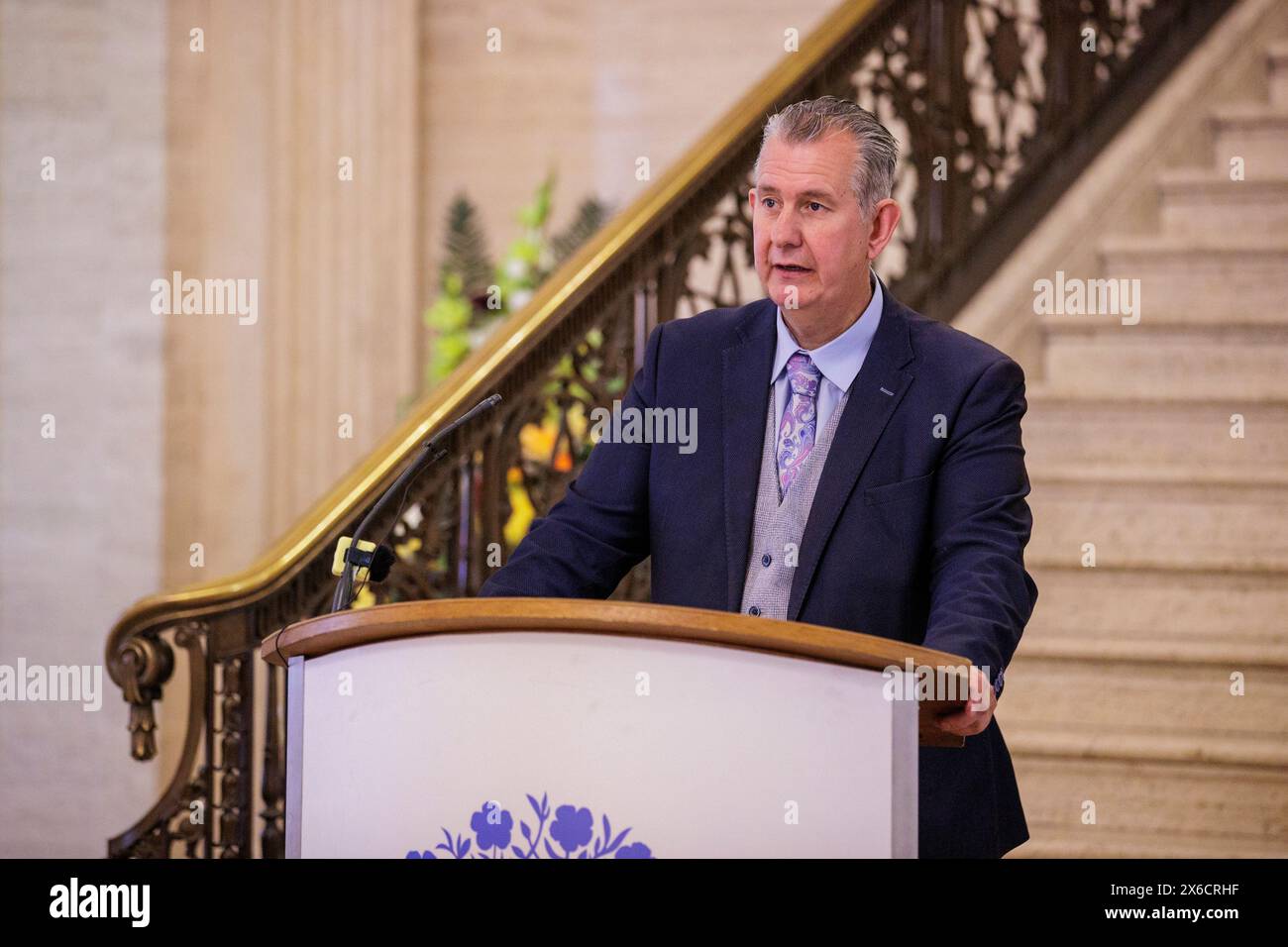 Stormont Assembly speaker Edwin Poots speaking ahead of the unveiling ...