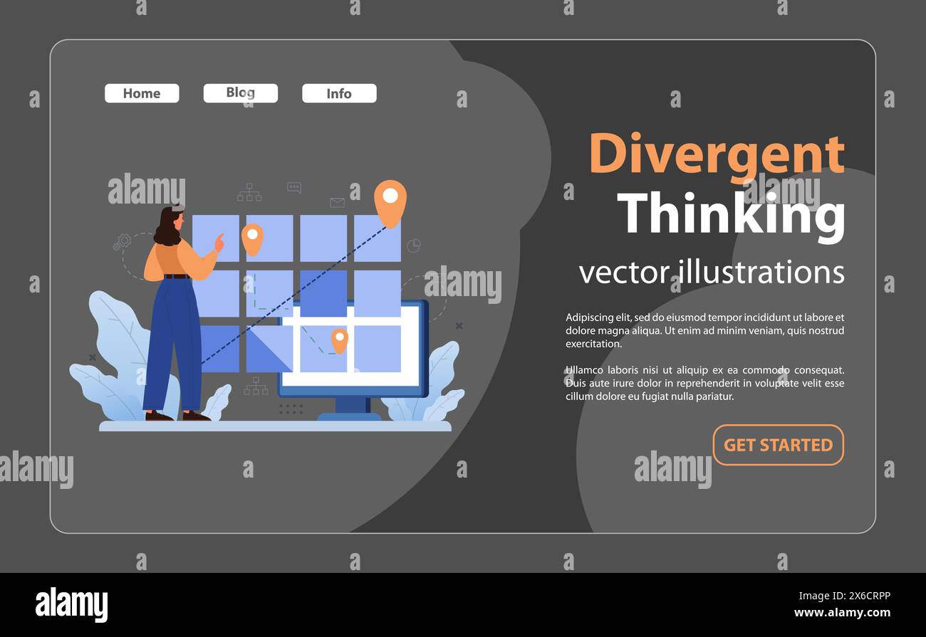 Digital navigation concept. Woman interacts with virtual map on computer, pinpointing locations ...