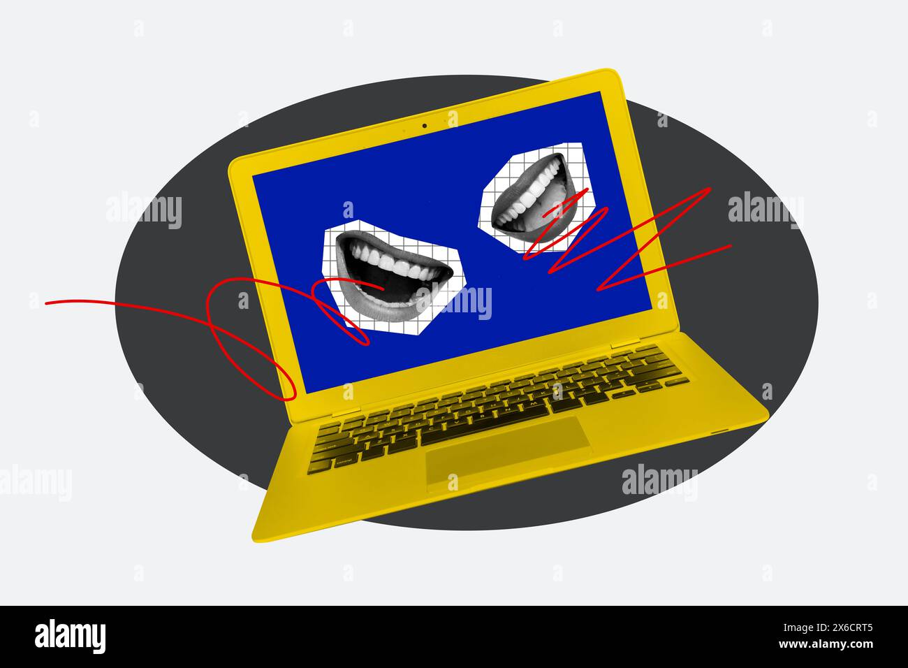 Creative collage image laptop computer mouth caricature psychedelic ...