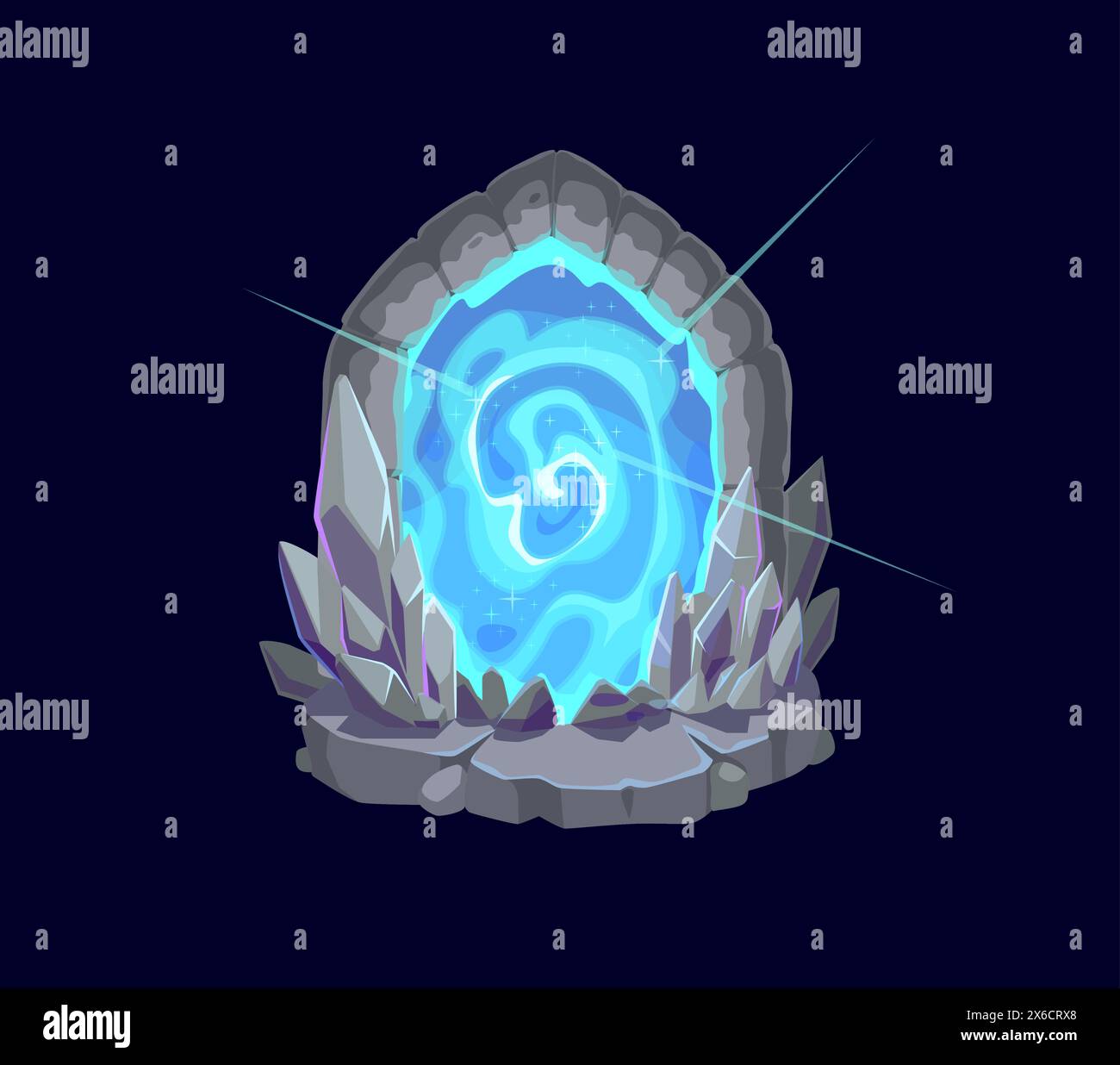 Fantasy fairytale game magic portal door. Magical archway enclosed by jagged crystal formations ...