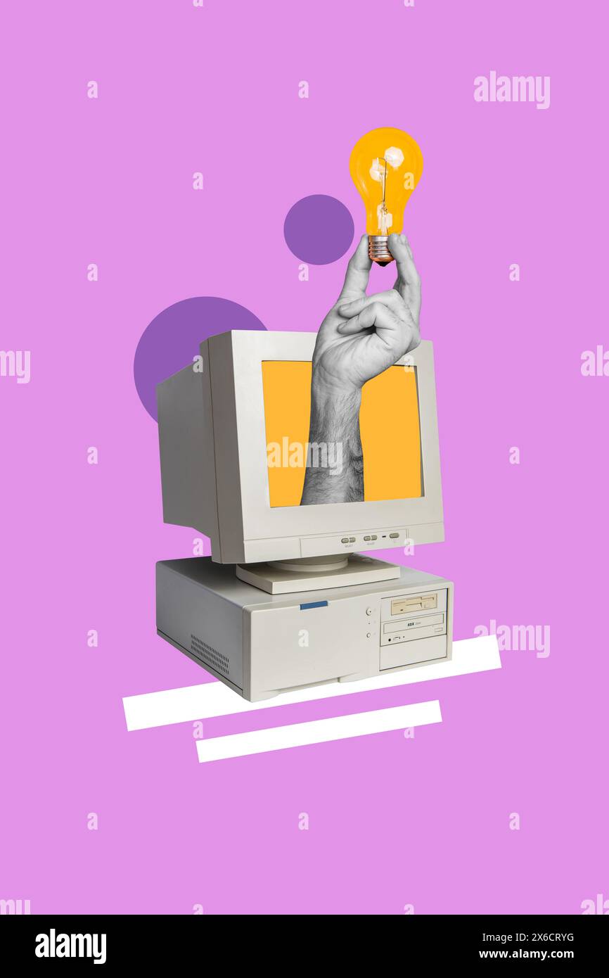 Vertical collage poster computer monitor display screen lightbulb ...