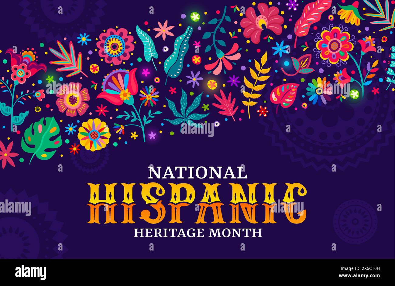 National Hispanic heritage month banner with tropical flowers ornament pattern, vector ...