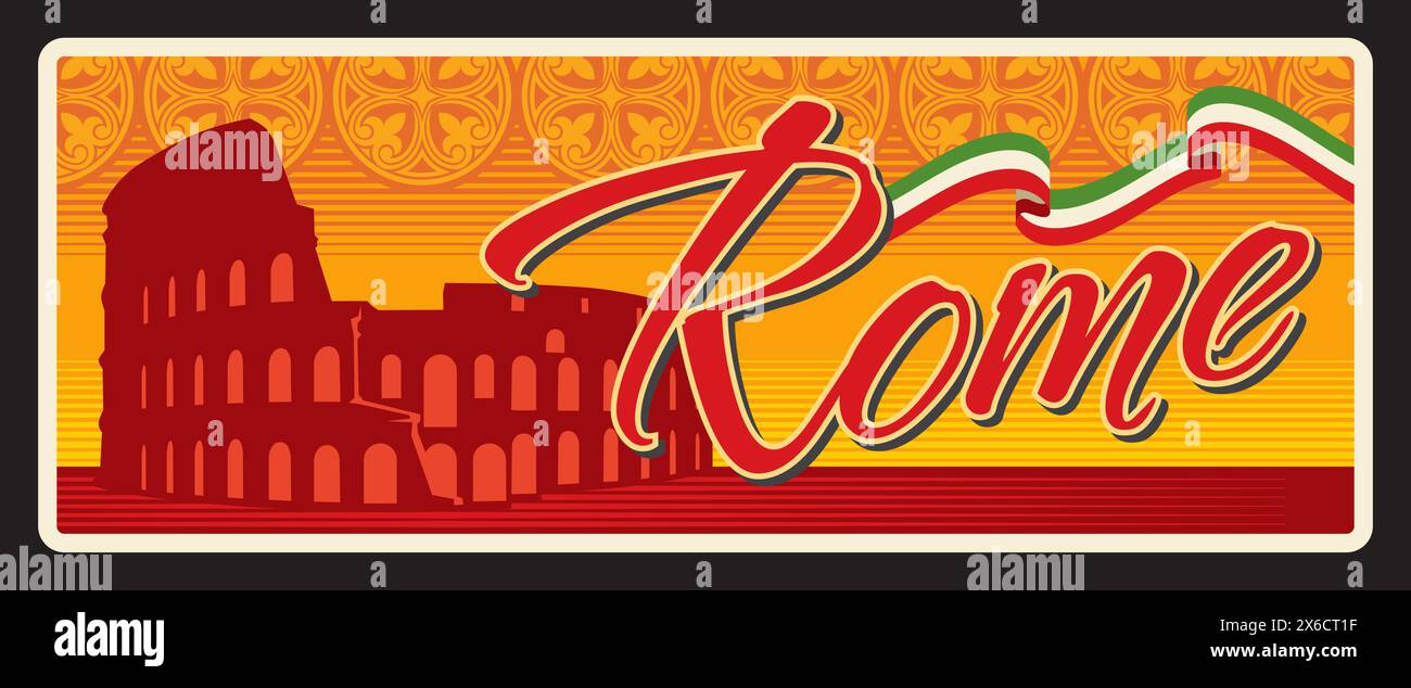 Italian Rome city travel sticker and plate. Italian capital city banner ...
