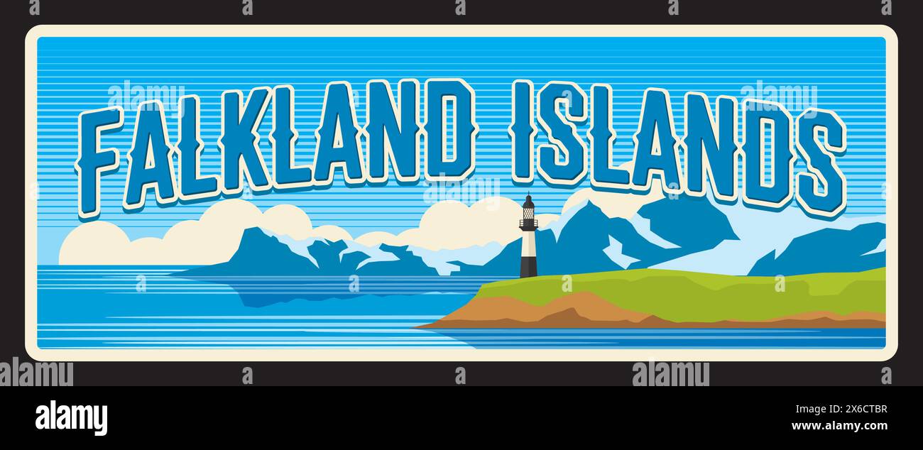 Falkland Islands British overseas territory. Vector travel plate ...