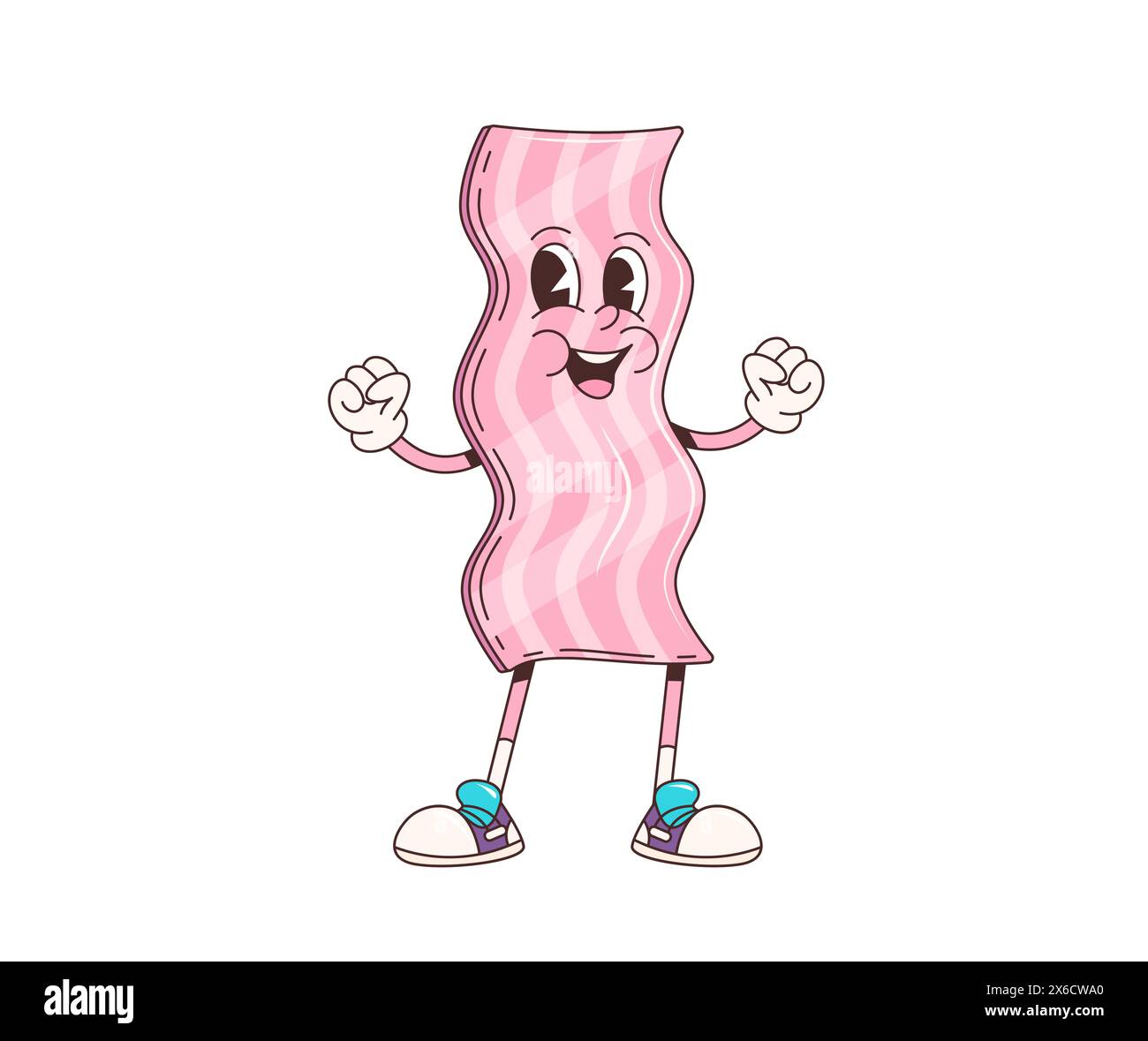 Cartoon retro groovy bacon character. Isolated vector cheerful meaty ...