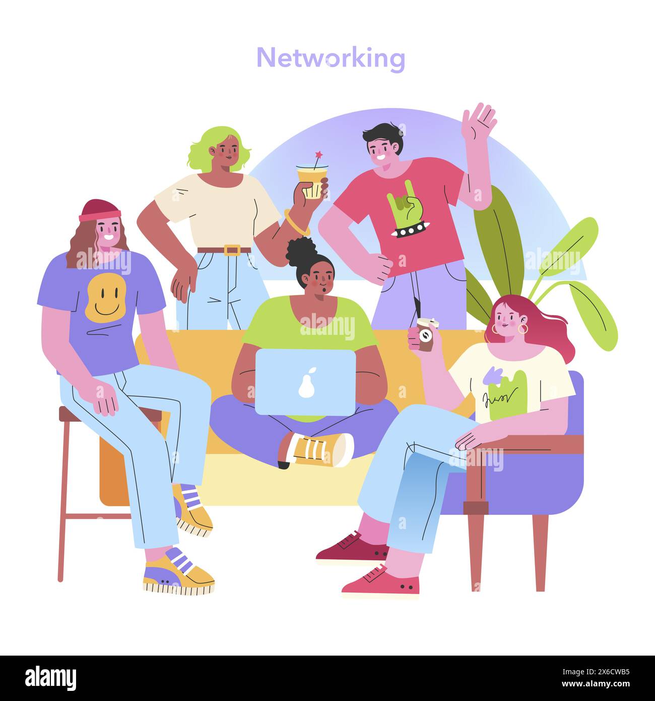 Networking concept. Diverse Gen Z individuals socializing and sharing ...