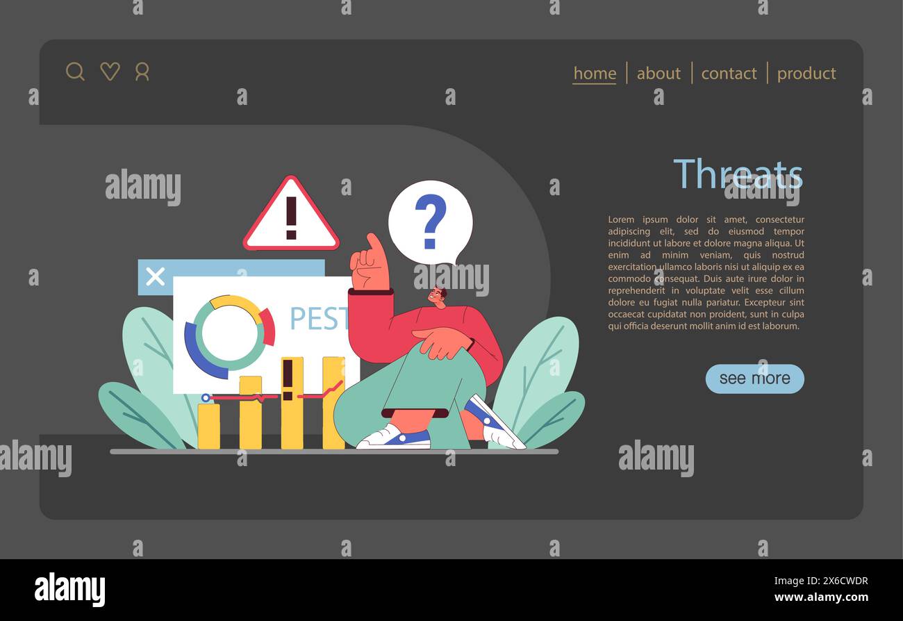 PEST analysis threats. Analyst contemplating business risks with ...
